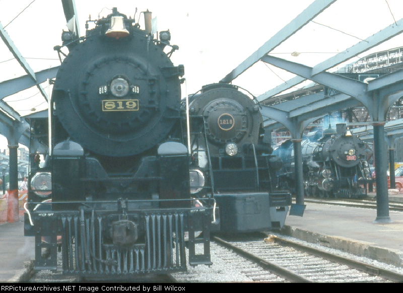 SSW L1 819, N&W A 1218, SLSF 1522 simmer next to the Union Station trainshed